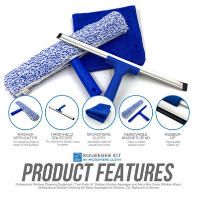 Window Cleaning Set Rubber Squeegee and Microfibre Washer Glass Cleaner ...