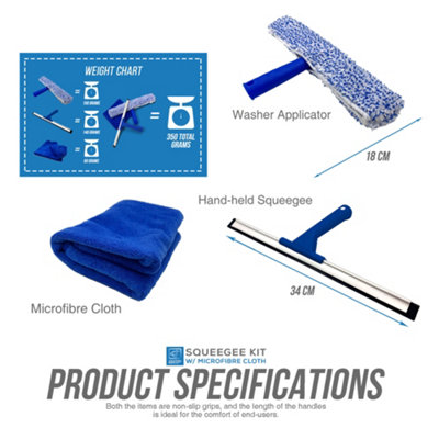 Window Cleaning Set Rubber Squeegee and Microfibre Washer Glass Cleaner ...