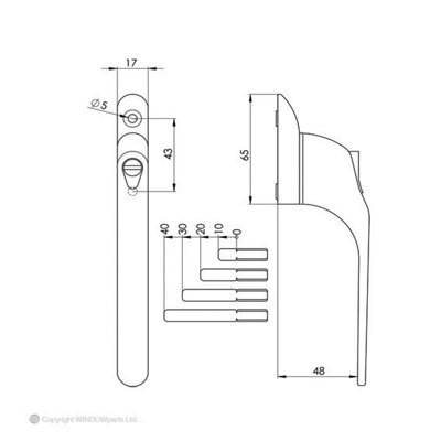 Windowparts Flexi Inline Espag Window Handle Pack - White - Pack of 4 Spindles - 119805