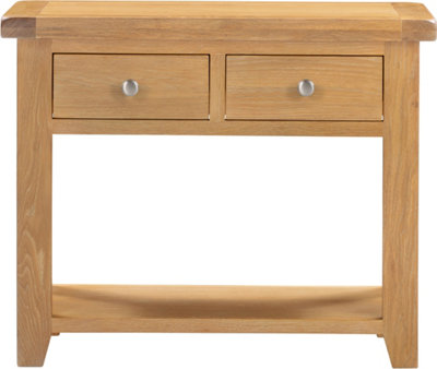 Windsor 2 Drawer Console Table Natural Oak Fully Assembled Solid Wood