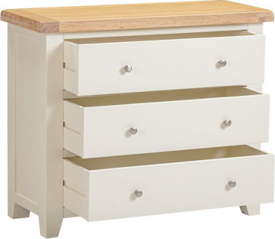 WINDSOR 3 DRAWER CHEST IVORY WITH SOLID OAK TOP FULLY ASSEMBLED