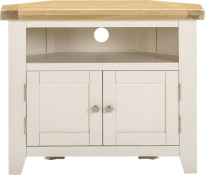 Windsor Corner TV Unit Ivory with Oak Top Fully Assembled