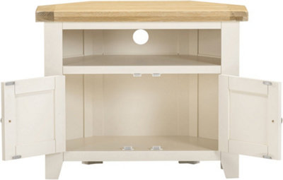 Windsor Corner TV Unit Ivory with Oak Top Fully Assembled