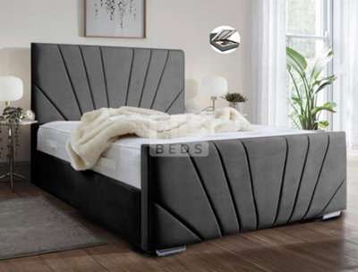 Windsor Diagonal Lined Art Deco Velvet Bed Frame With Optional Gas Lift ...