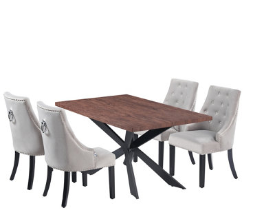 Windsor Duke LUX Dining Set Includes a Walnut Dining Table and Set of 4 Light Grey Chairs | DIY ...
