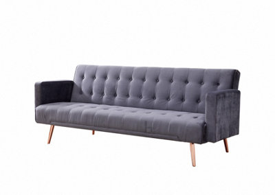 Windsor Luxury Fabric Sofa Bed Grey Velvet with Metal Rose Gold Legs ...
