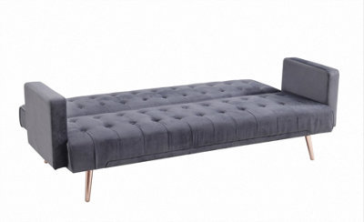 Windsor Luxury Fabric Sofa Bed Grey Velvet with Metal Rose Gold Legs ...