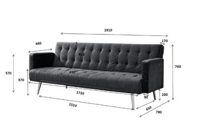 Windsor Luxury Fabric Sofa Bed Grey Velvet with Metal Rose Gold Legs ...