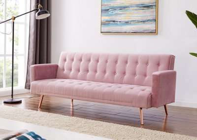 Windsor Luxury Fabric Sofa Bed Pink Velvet with Metal Rose Gold Legs Clic Clac Sofabed Tufted