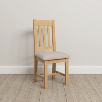 Windsor Pair of Dining Chairs Real Solid Oak with Oat Fabric Seats Box of 2