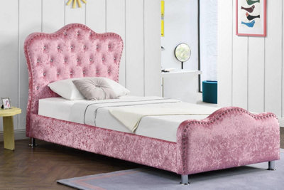 Windsor Princess Pink Crushed Velvet Bed Frame with Under Bed Storage Single 3ft