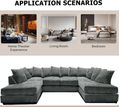 Windsor Scatter Back 6 Seater U Shaped Corner Chenille Fabric Sofa Grey