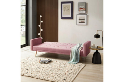 Windsor Sofa Bed, Pink Velvet Rose Gold Legs