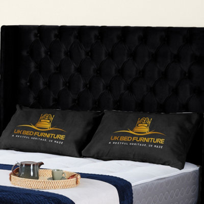 Windsor Wingback Black Plush Valvet Upholstered Gas Lift Ottoman ...