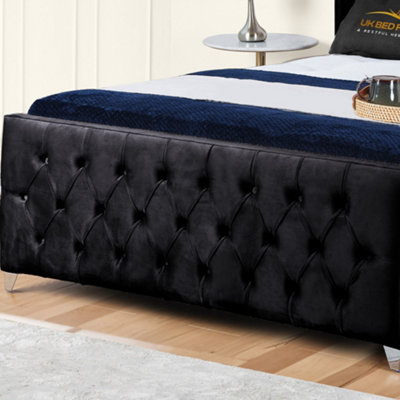 Windsor Wingback Black Plush Valvet Upholstered Gas Lift Ottoman ...