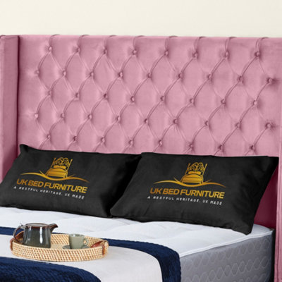 Windsor Wingback Pink Plush Valvet Upholstered Bed Frame - Slatted Base ...