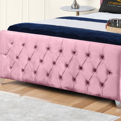 Windsor Wingback Pink Plush Valvet Upholstered Bed Frame - Slatted Base ...