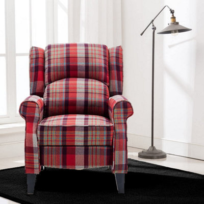 Windsor Wingback Signature Linen Tweed Pushback Recliner Armchair - Red