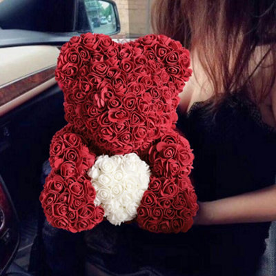 Wine Red 40CM Artificial Rose Teddy Bear Festivals Gift with Box and ...