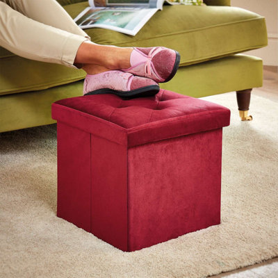Wine Velvet Multi-use Foldable Footstool and Storage Box