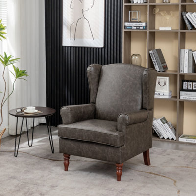 Wingback Armchair, Retro Accent Chair Soft Padded PU Lounge Padded Sofa ...