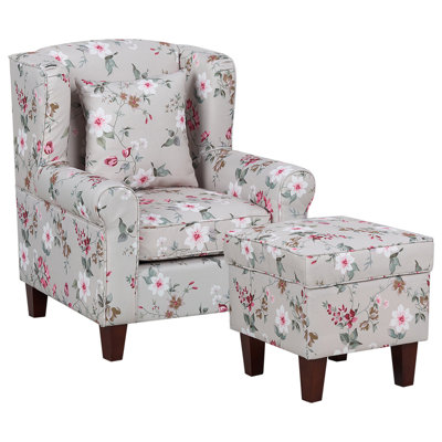 Wingback Chair HAMAR with Footstool Fabric Light Grey