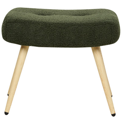 Wingback Chair VEJLE with Footstool Boucle Dark Green