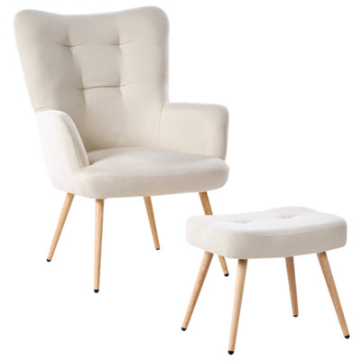 Wingback Chair VEJLE with Footstool Fabric Light Beige