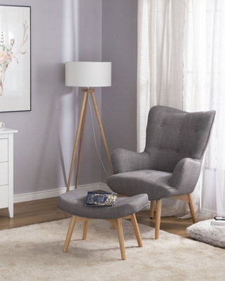 Wingback Chair VEJLE with Footstool Fabric Light Grey