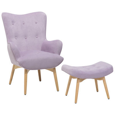 Wingback Chair VEJLE with Footstool Velvet Light Violet