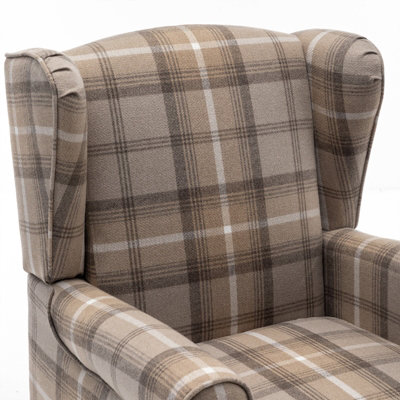 Wingback Tartan Armchair Soft Padded, Retro Check Leisure Chair Fabric ...
