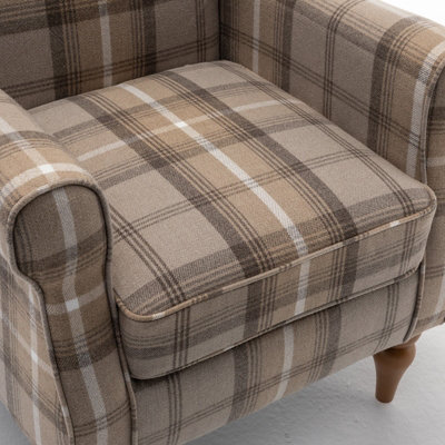 Wingback Tartan Armchair Soft Padded, Retro Check Leisure Chair Fabric ...