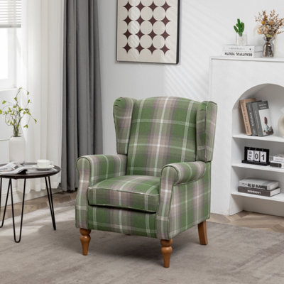 Wingback Tartan Armchair Soft Padded Retro Check Leisure Chair Fabric ...