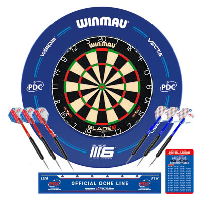 Winmau Professional PDC Dart Set includes Blade 6 Dartboard PDC Surround 2 Sets of Darts Official