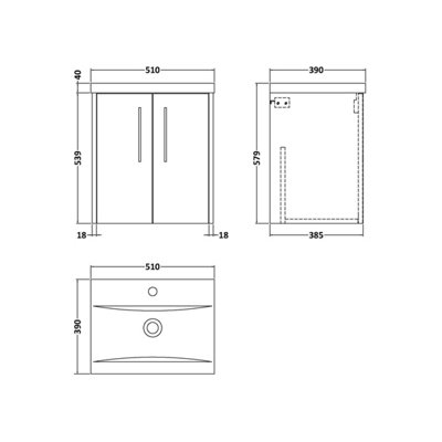 Winshill Contemporary 2 Door Wall Hung Vanity Unit with Mid-Edge Basin ...