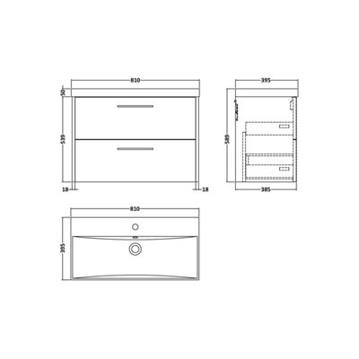 Winshill Contemporary 2 Drawer Wall Hung Vanity Unit with Thin Edge ...