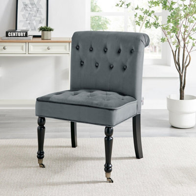 Winston Velvet Accent Chair On Wheels Dark Grey