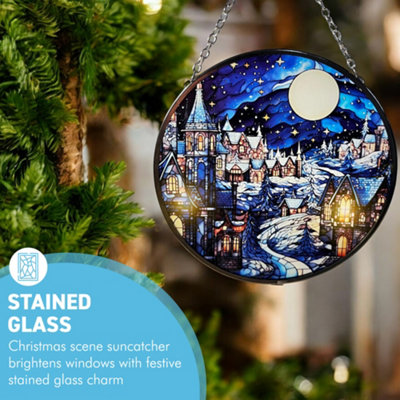 Winter Scene Design Stained Glass 6 Inch Suncatcher