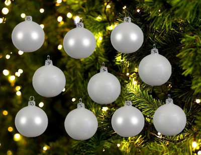 Winter White Glass Christmas Tree Baubles Ornaments Pack of 10 6cm Baubles