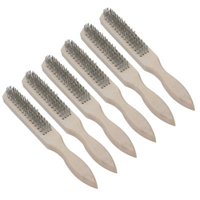 Wire Cleaning Brush 4 Rows of Steel Wire Bristles with Wooden Handle 6 Pack