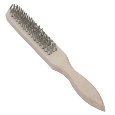 Wire Cleaning Brush 4 Rows of Steel Wire Bristles with Wooden Handle 6 Pack