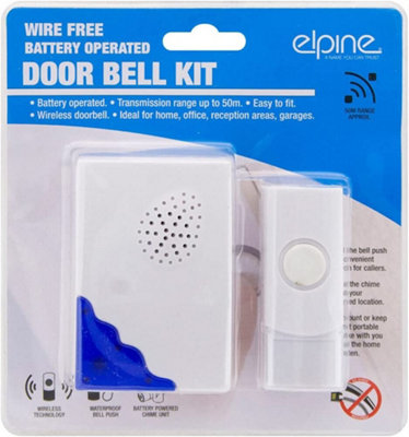 WIRE FREE BATTERY OPERATED DOOR BELL KIT 50M RANGE WATERPROOF RING ...