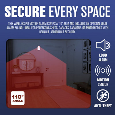 Wireless Pir Motion Sensor Shed Home Garage Caravan Alarm 2 Remote Controls