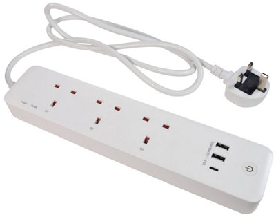 Wireless Remote Control 3 gang + USB extension Lead, 1m