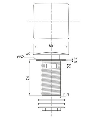 Wirquin Click-Clack Slotted Square Chromed Push Button Waste Plug for ...