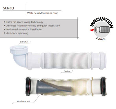 Wirquin Long Space Saving Flexible Waterless Membrane Drain Waste Trap ...