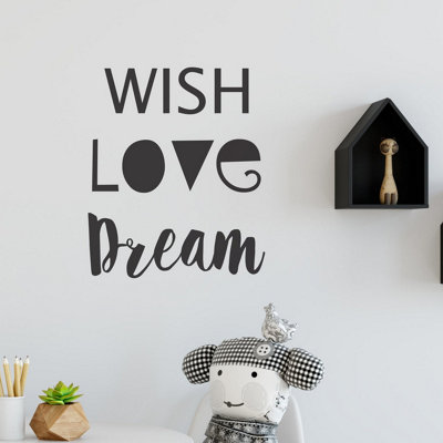 Wish, Love, Dream Wall Sticker in Colour Black | DIY at B&Q