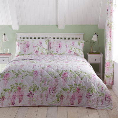 Wisteria Reversible Pink Floral Bedspread