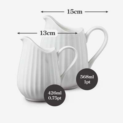 WM Bartleet & Sons Porcelain Fluted Jugs, Set of 2 (500ml and 350ml)
