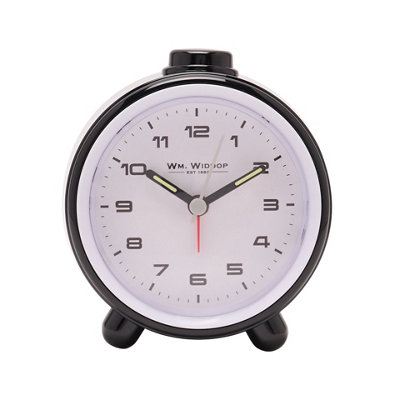 Wm.Widdop Round Alarm Clock Sweep Movement & Snooze - Black & White